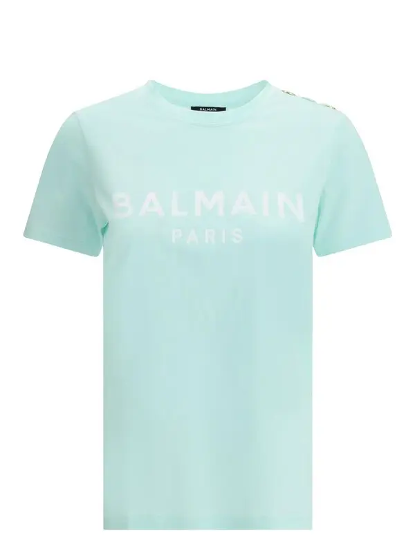 Balmain Logo Printed Crewneck T-shirt - Blue