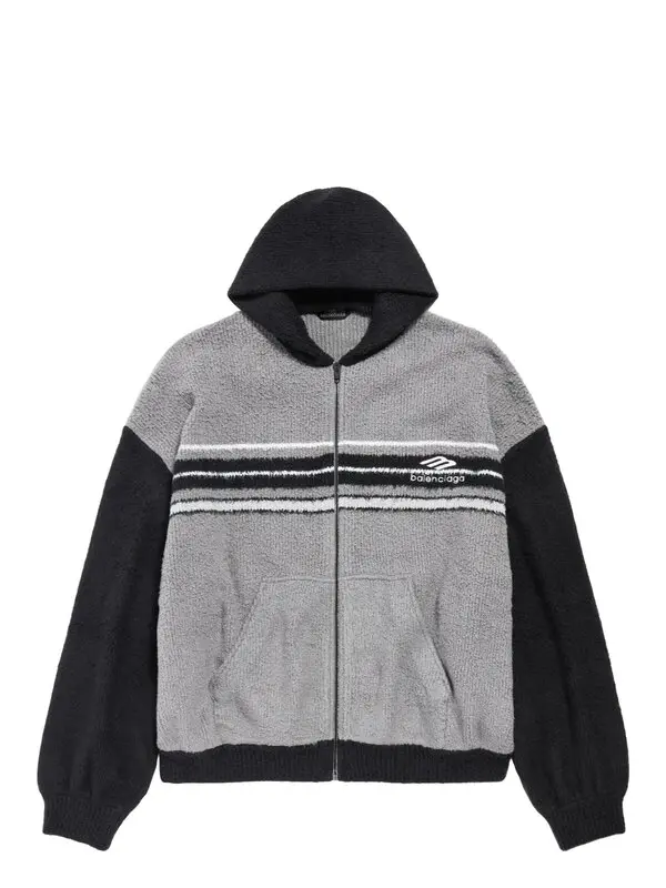Balenciaga Logo Embroidered Zip-up Knit Jacket - Gray