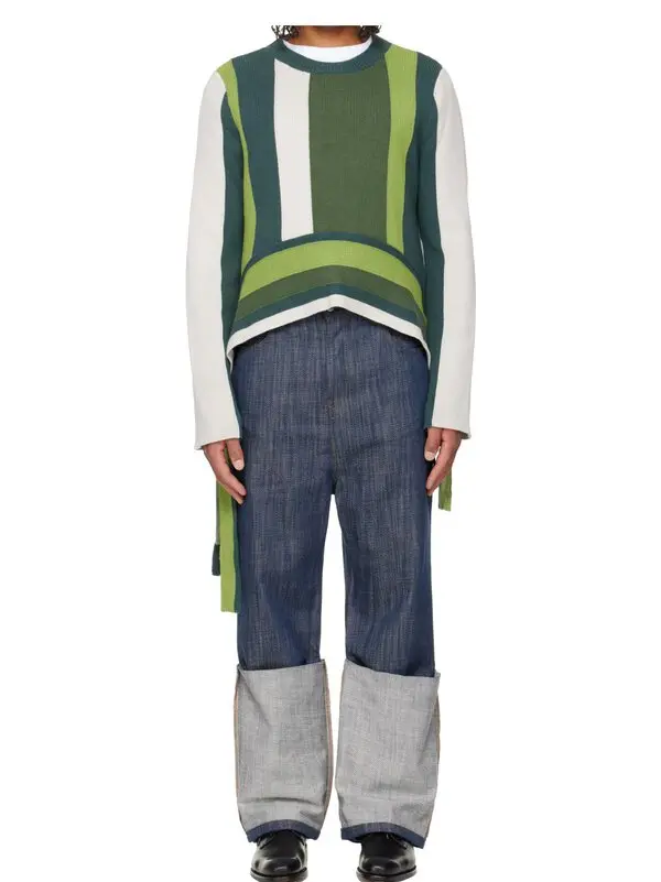 EDWARD CUMING Striped Ribbed Knit Sweater - Blue