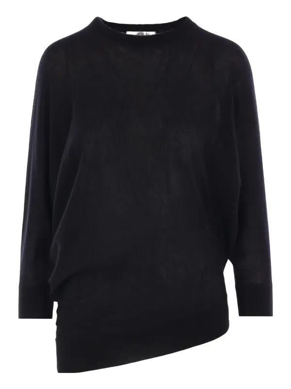 Co Ame Asymmetrical Hem Crewneck Sweater - Black