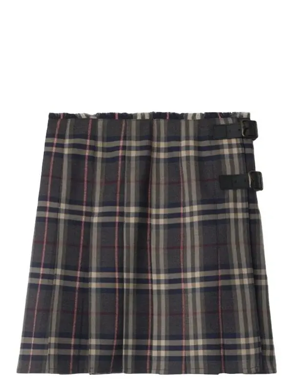 Burberry Checked Pleated Mini Skirt With Buckle Detail - Fig/black Amethyst
