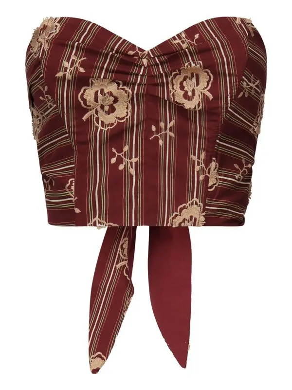 OTTOD'AME Embroidered Corset Top With Floral And Striped Prints - Brown