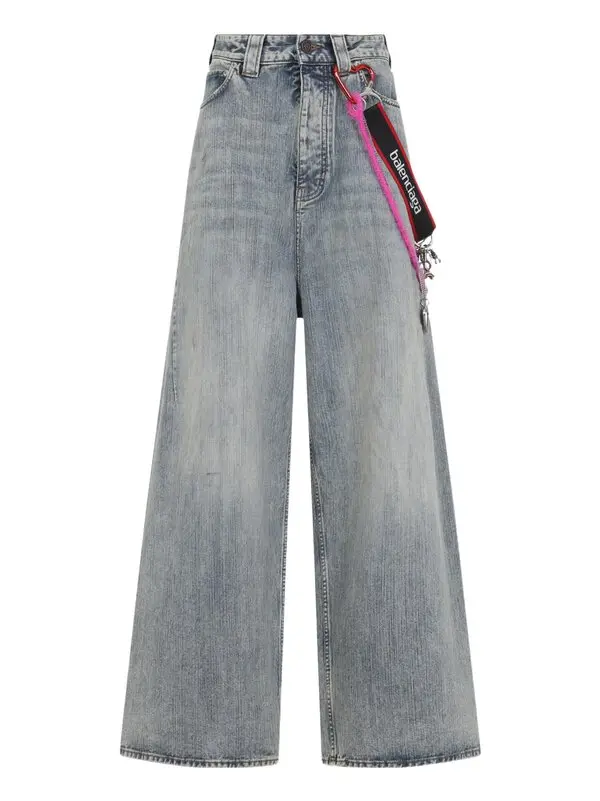 Balenciaga Wide-leg Jeans With Embellished Charm Detail - Gray