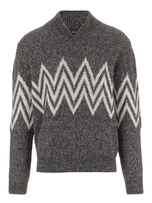 Herno Zigzag Pattern Collared Sweater - Black