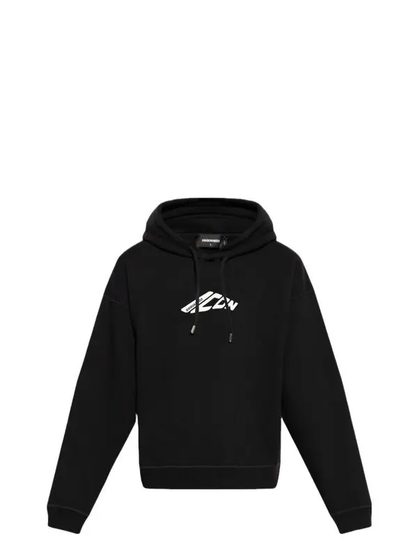 Dsquared2 Logo Printed Drawstring Hoodie - Black