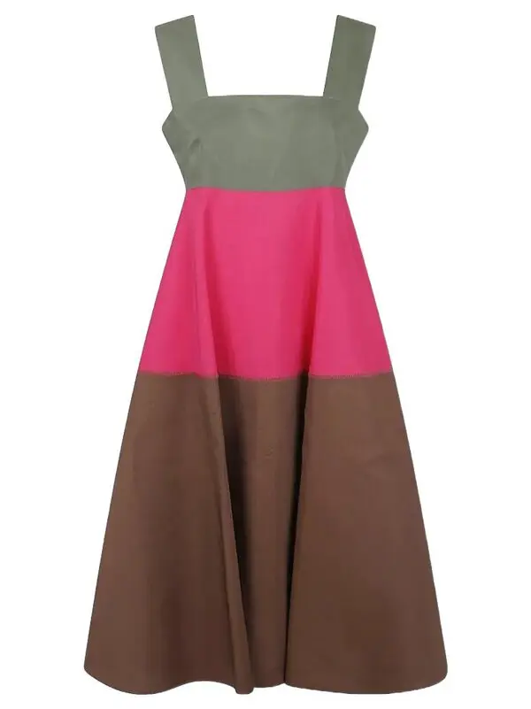 Marni Color-blocked Square Neck Midi Dress - Brown