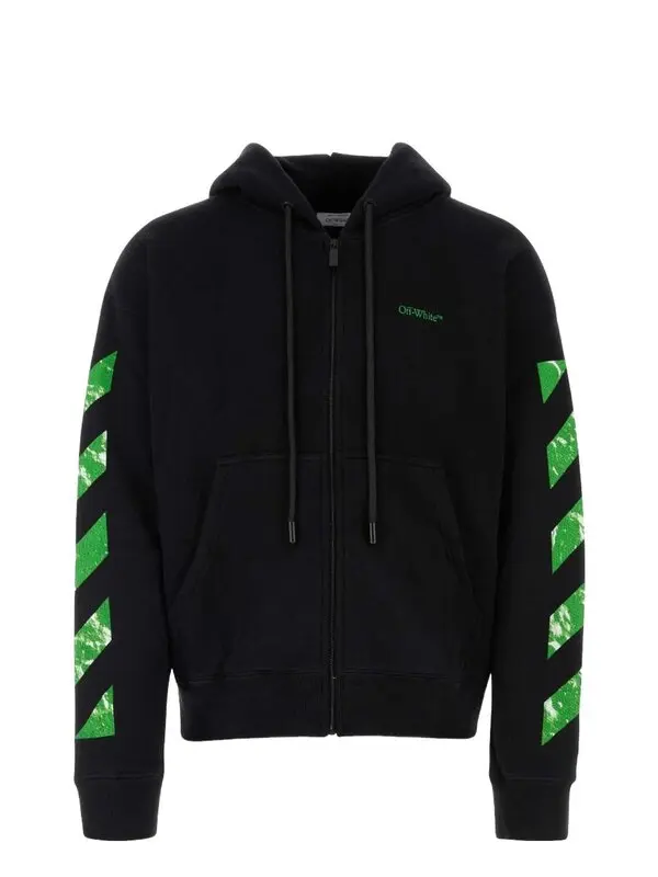 Off-White Arrows-print Zip-up Cotton Hoodie - Black