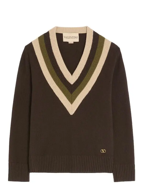 Valentino Garavani V-neck Jumper With Logo Plaque - Black