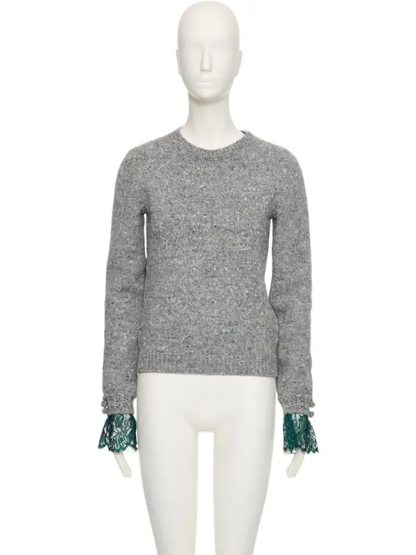 Valentino Garavani Lace Cuffed Sweater - Gray