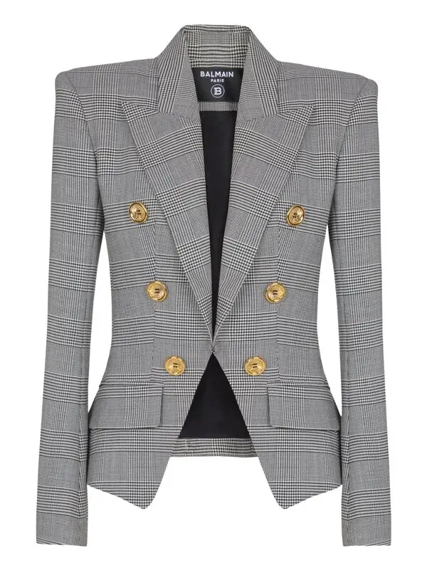 Balmain Prince Of Wales Jacquard 6-button Jacket - Gray