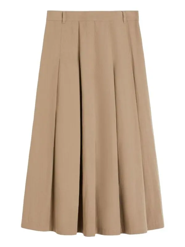 Max Mara Orme Pleated Midi Gabardine Skirt - Hazelnut Brown