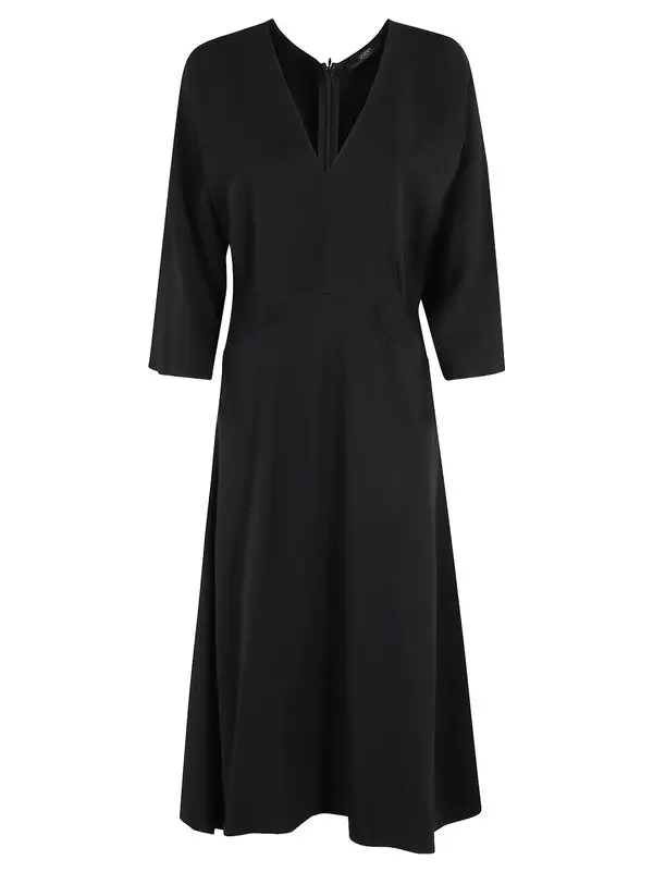 Seventy V-neck Dress With Side Pockets And Rear Zip Closure - Black