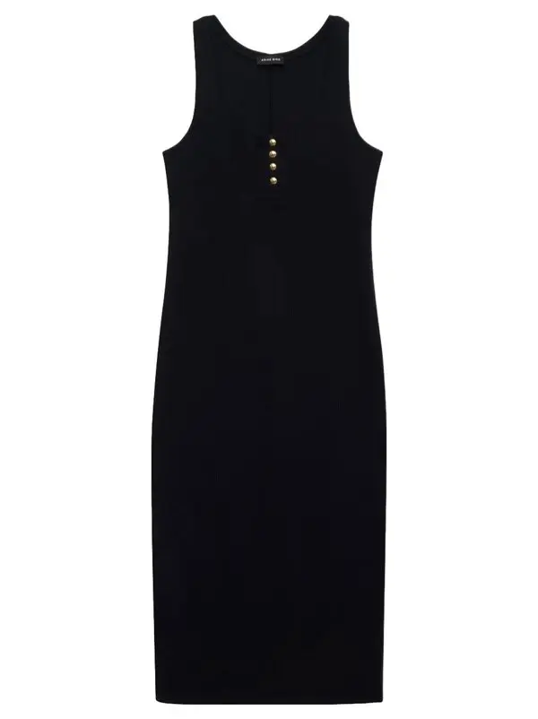ANINE BING Alessia Ribbed Midi Dress With Button Front - Black
