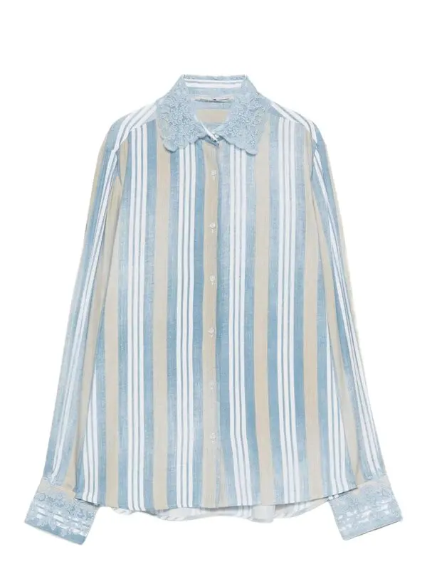 Ermanno Scervino Striped Lace Buttoned Shirt - Clear Blue
