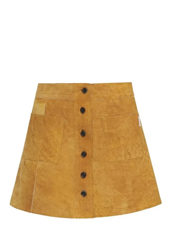 Marni A-line Buttoned Suede Skirt - Brown