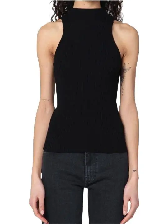 ROBERTO COLLINA Sleeveless Ribbed High Neck Top - Black