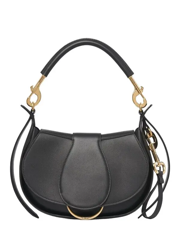 Chloé Foldover Top Shoulder Bag With Logo Detail - Black