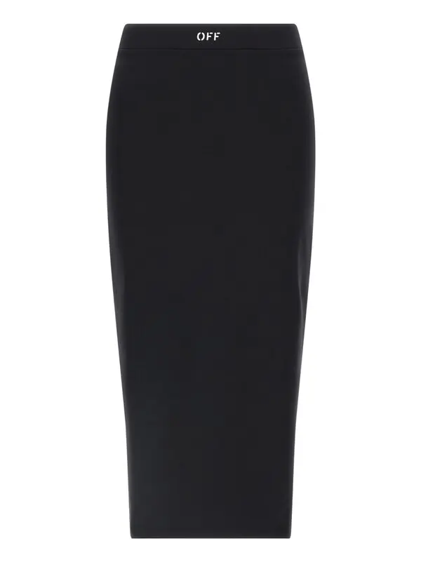 Off-White Midi Skirt With Logo - Black