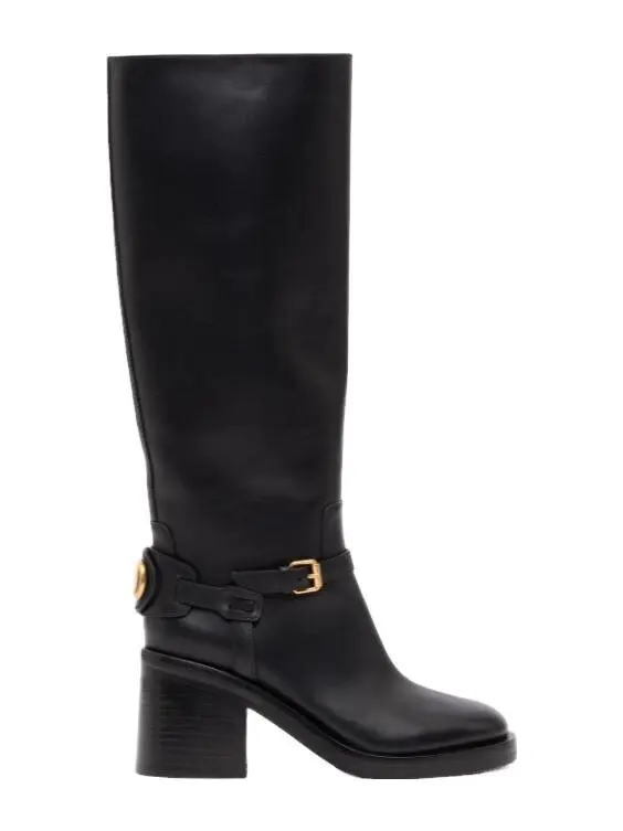 Valentino Garavani Leather Block Heel Boots - Black