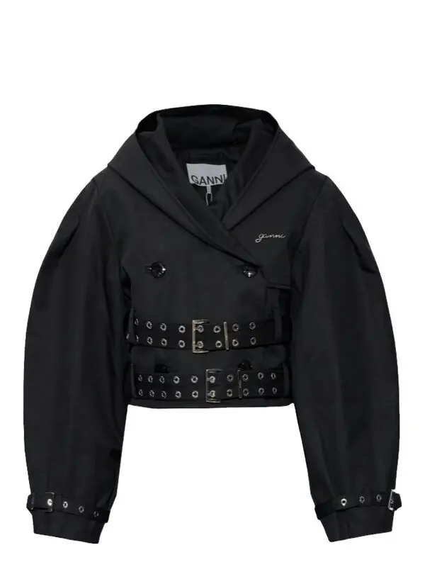 GANNI Logo Plaque Cropped Jacket - Black