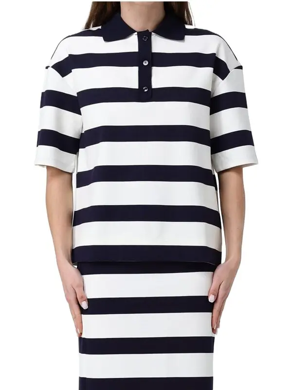 Max Mara Short-sleeved Collared Striped Polo Shirt - White