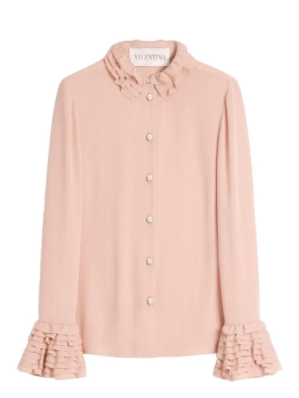 Valentino Garavani Georgette Blouse With Ruffled Details - Rosy