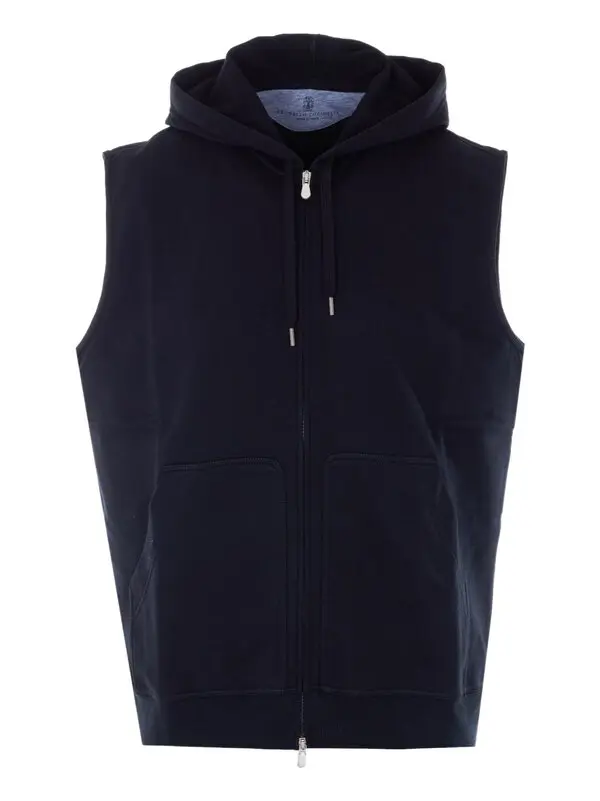 Brunello Cucinelli Sleeveless Zip-up Drawstring Hoodie - Black