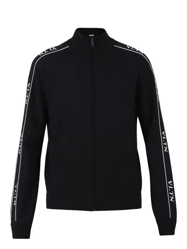 Valentino Garavani Zip-up Sweatshirt With Logo Stripes - Black