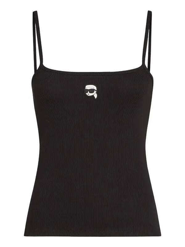 Karl Lagerfeld Ribbed Knit Camisole With Logo Patch - Black