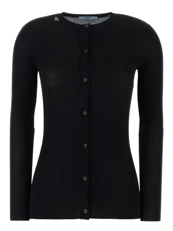 Prada Crew Neck Button-up Cardigan - Black