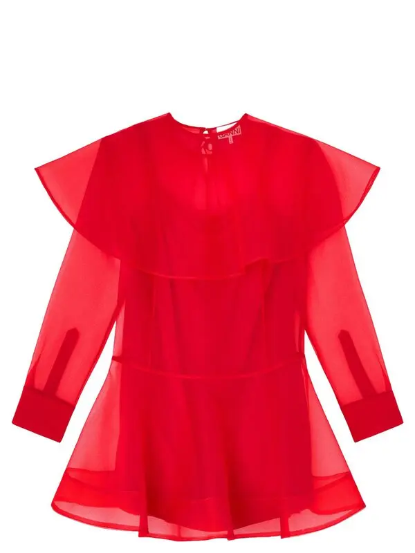 GANNI Round Neck Dress With Detachable Collar - Mars Red