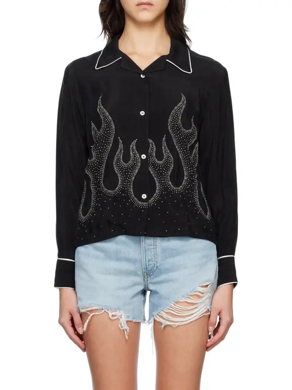 Palm Angels Flame Embroidered Shirt - Black