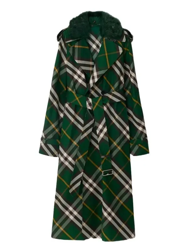 Burberry Checked Double-breasted Belted Trench Coat - Black