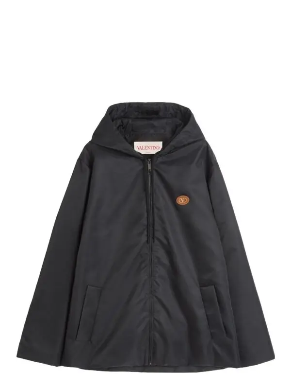 Valentino Garavani Zip-up Hooded Jacket With Logo Detail - Black