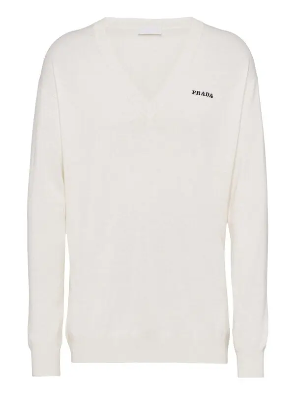 Prada Long Sleeve V-neck Jumper - White