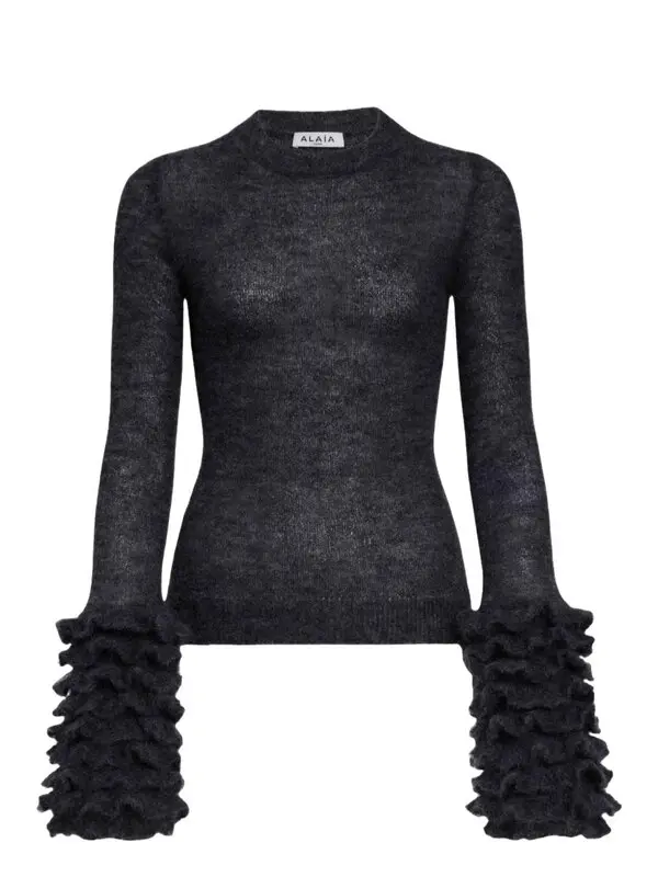 Alaïa Ruffled Cuff Knitted Jumper - Black