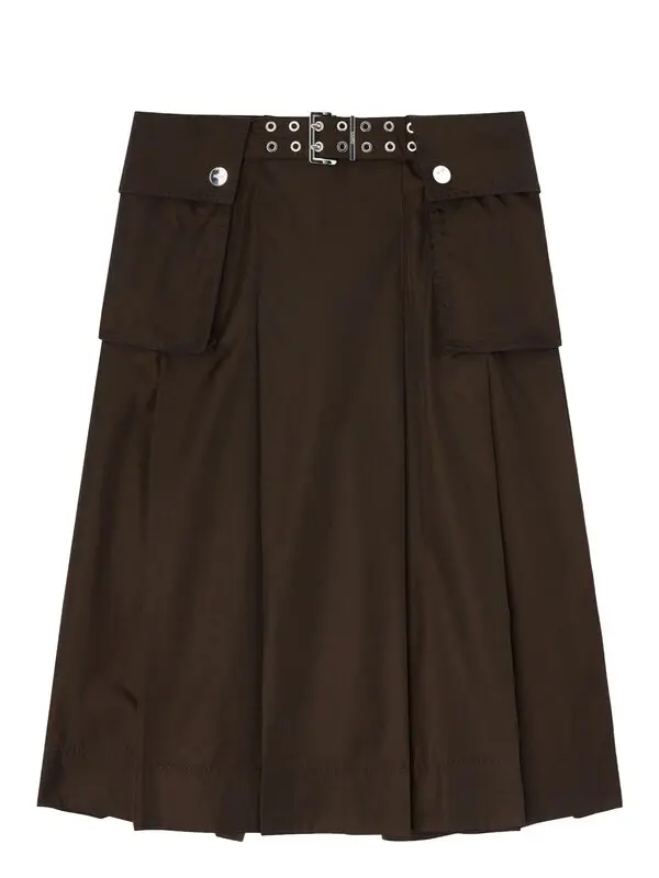 GANNI Pleated Belted Midi Skirt - Black