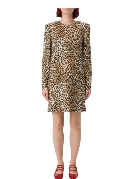 Moschino Leopard Print Long Sleeve Dress - Nude