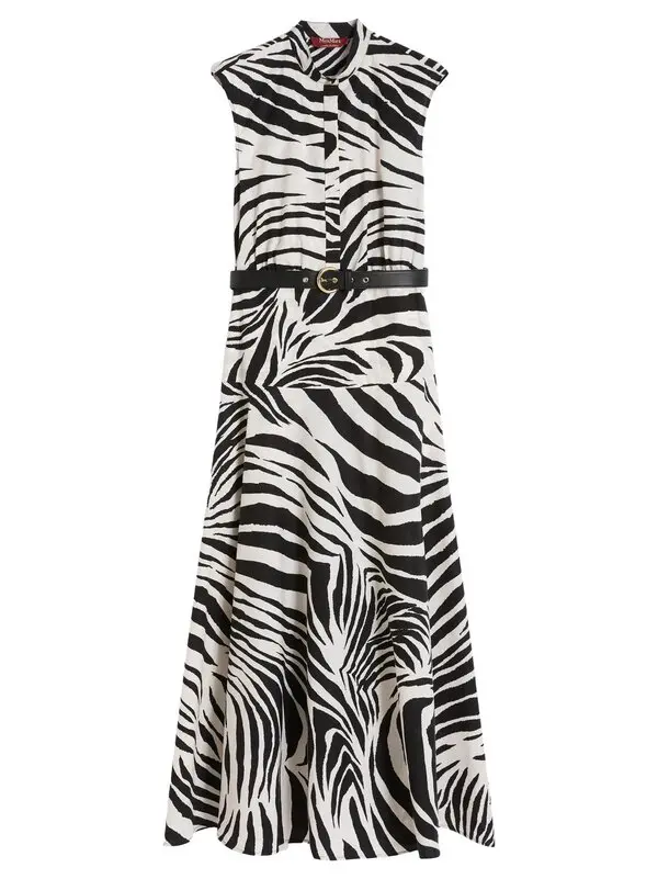 Max Mara Zebra Print Sleeveless Shirt Dress - Black