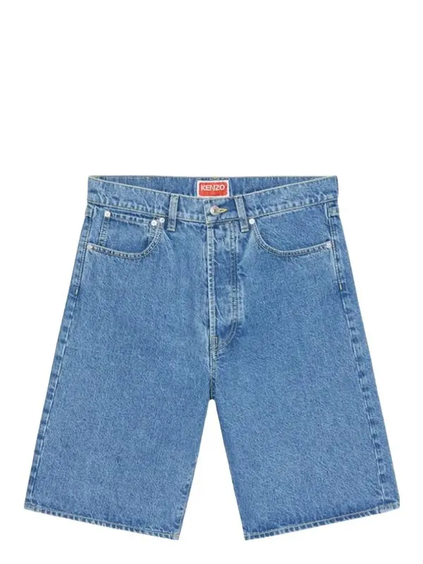 Kenzo Himawari Logo Detailed Denim Shorts - Blue
