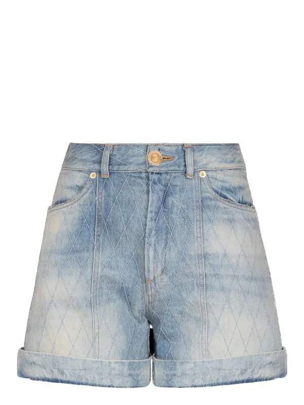 Balmain Diamond Quilted Denim Shorts - Blue