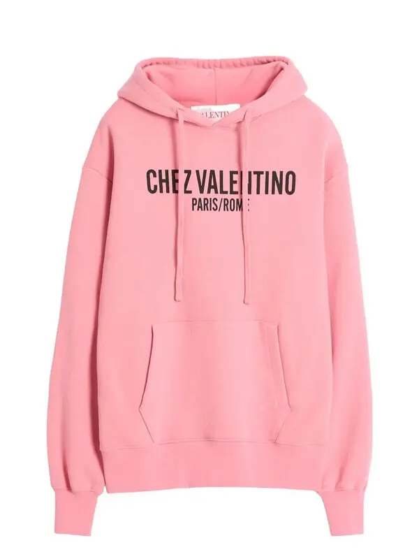 Valentino Garavani Logo Printed Drawstring Hoodie - Pink