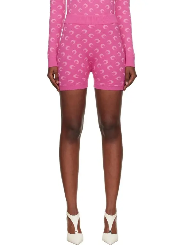 MARINE SERRE Moon Jacquard Knit High-waist Shorts - Pink