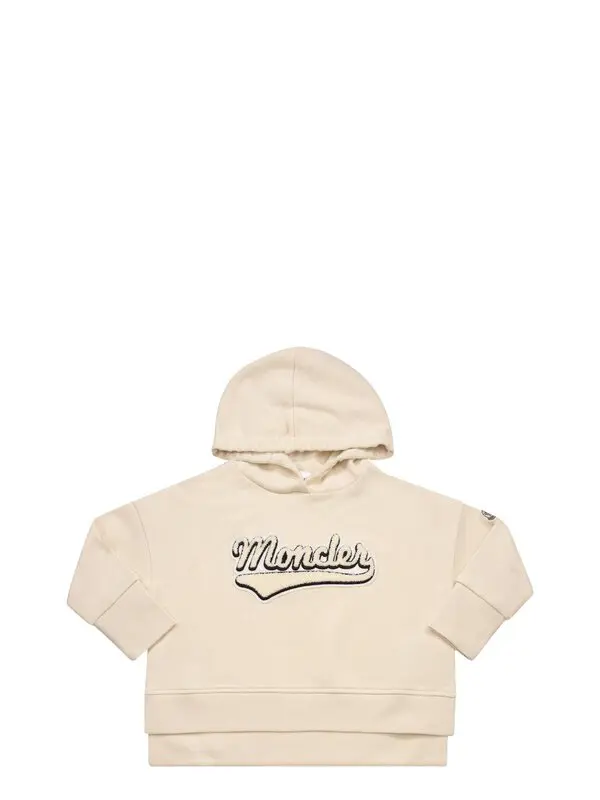 Moncler Logo Flocked Long Sleeve Hoodie - Beige