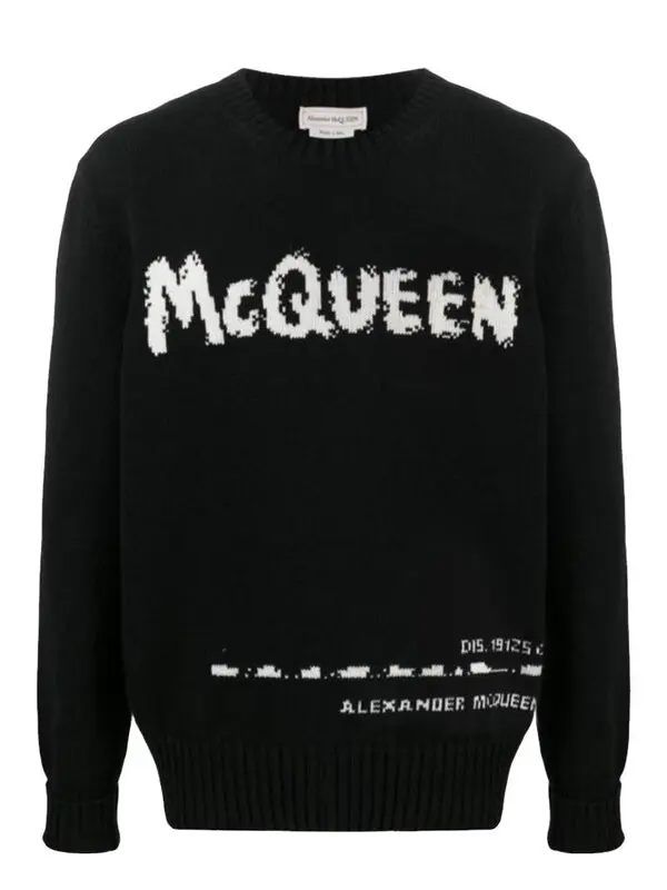 Alexander McQueen Graffiti Logo Intarsia Knitted Jumper - Black
