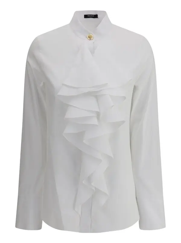 Balmain Ruffled Poplin Shirt - White
