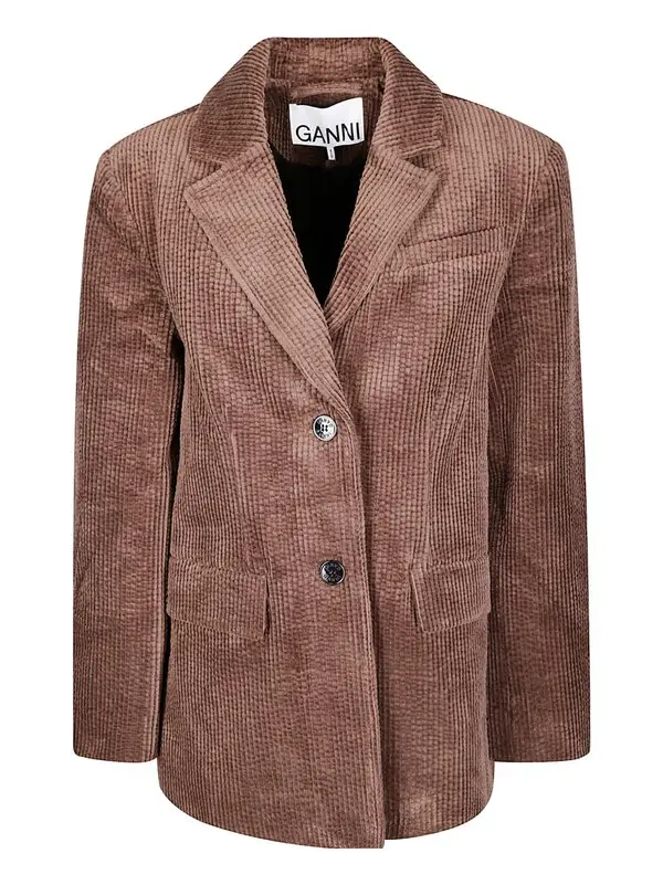 GANNI Single-breasted Corduroy Blazer - Brown