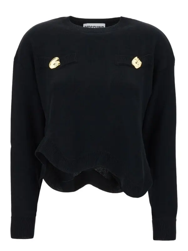 Moschino Asymmetric Hem Crewneck Knitted Jumper - Black