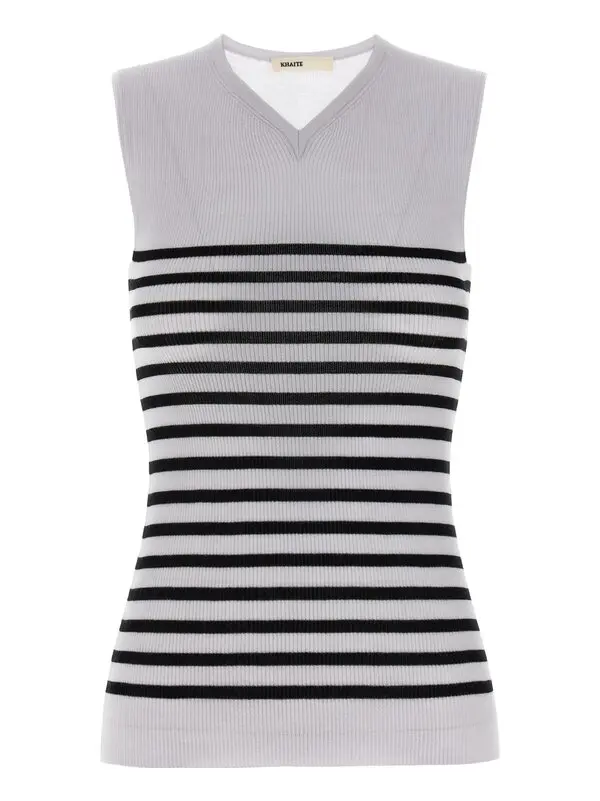 Khaite Striped V-neck Knit Tank Top - Gray