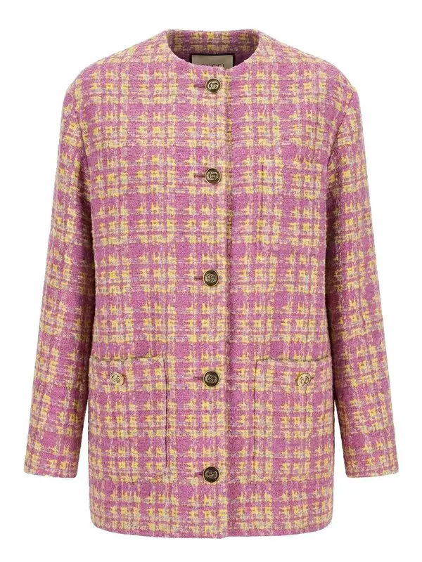 Gucci Plaid Tweed Button-up Jacket - Pink